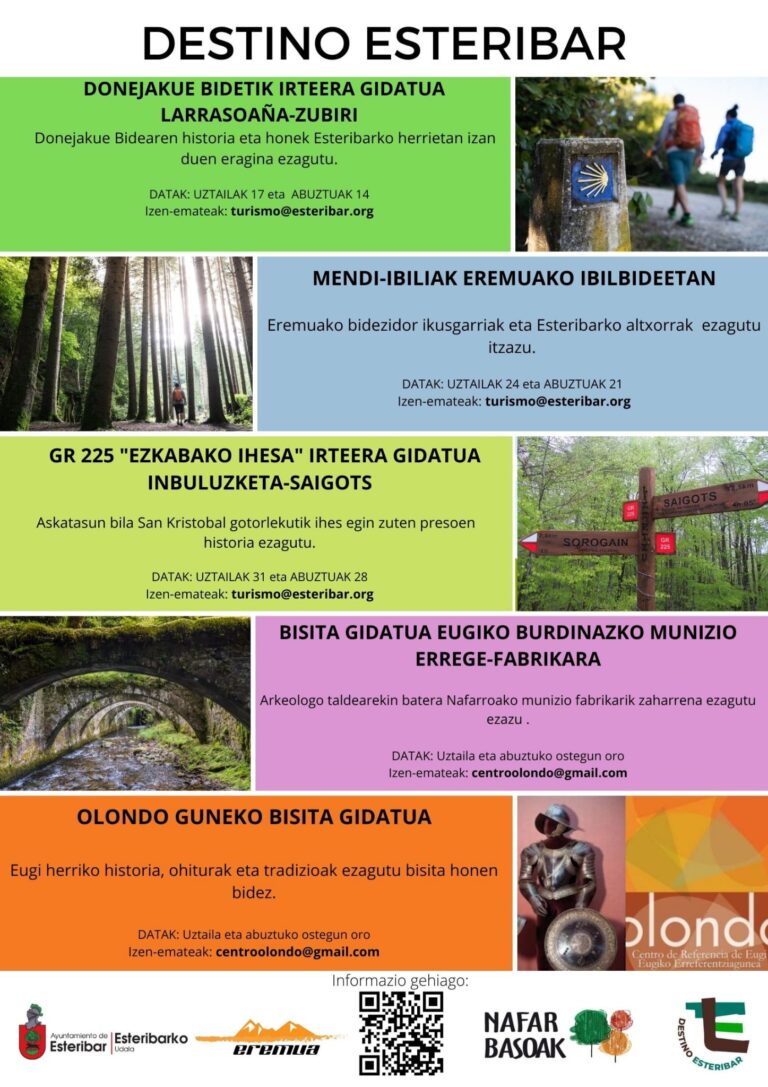 DESTINO ESTERIBAR: IRTEERA, IBILDIEAK ETA BISITAK. UZTAILA ETA ABUZTUA ...